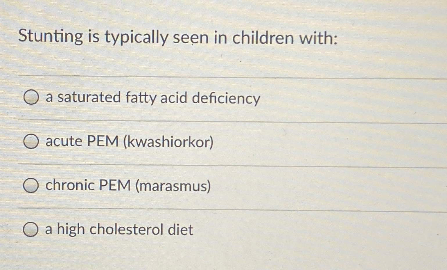 Solved Stunting is typically seen in children with:a | Chegg.com
