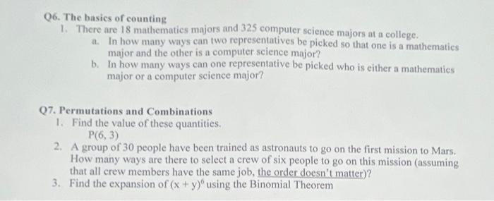 Solved Q6. The basics of counting 1. There are 18 | Chegg.com