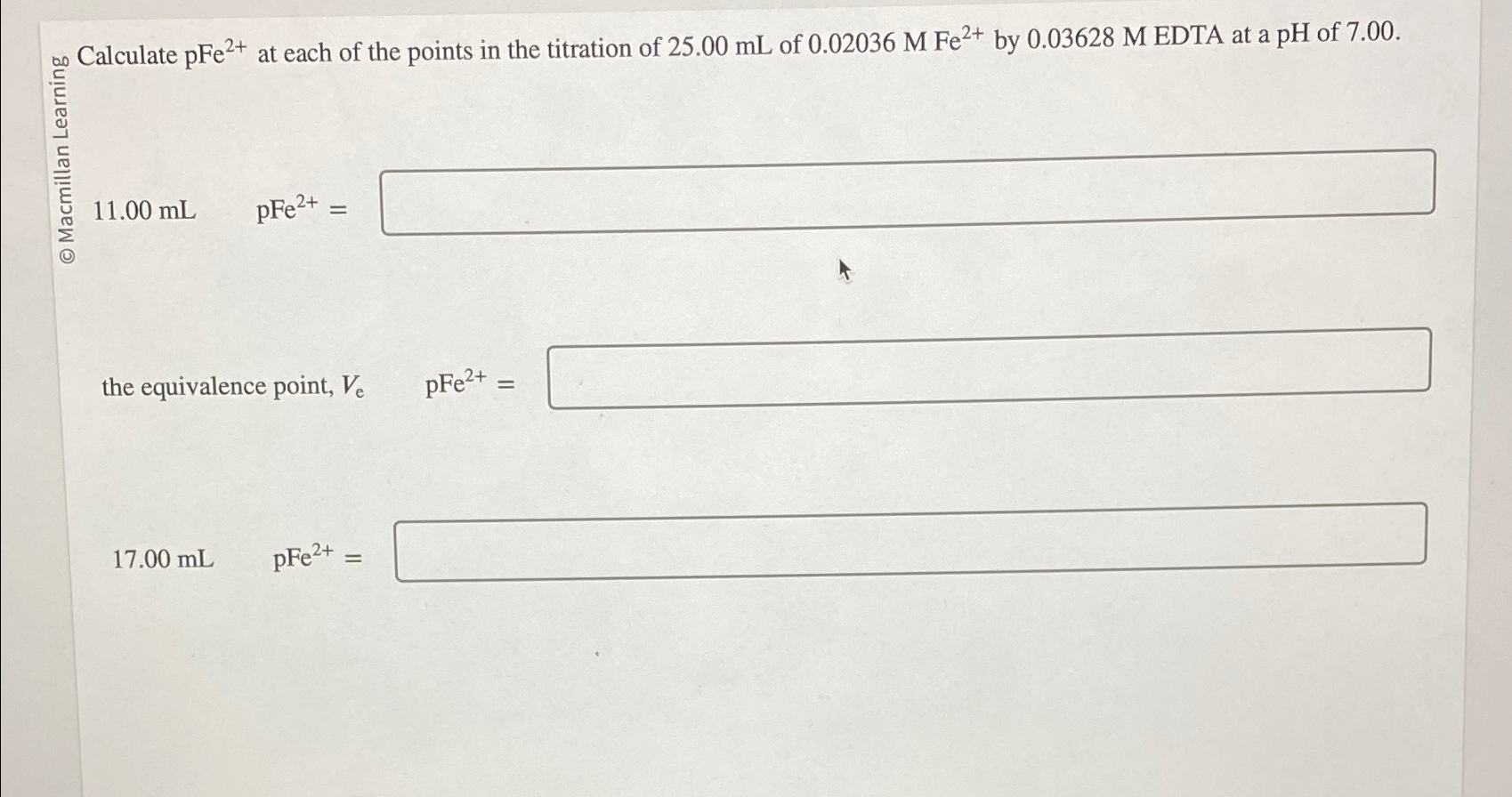 Solved b. ﻿Calculate pFe2+ ﻿at each of the points in the | Chegg.com