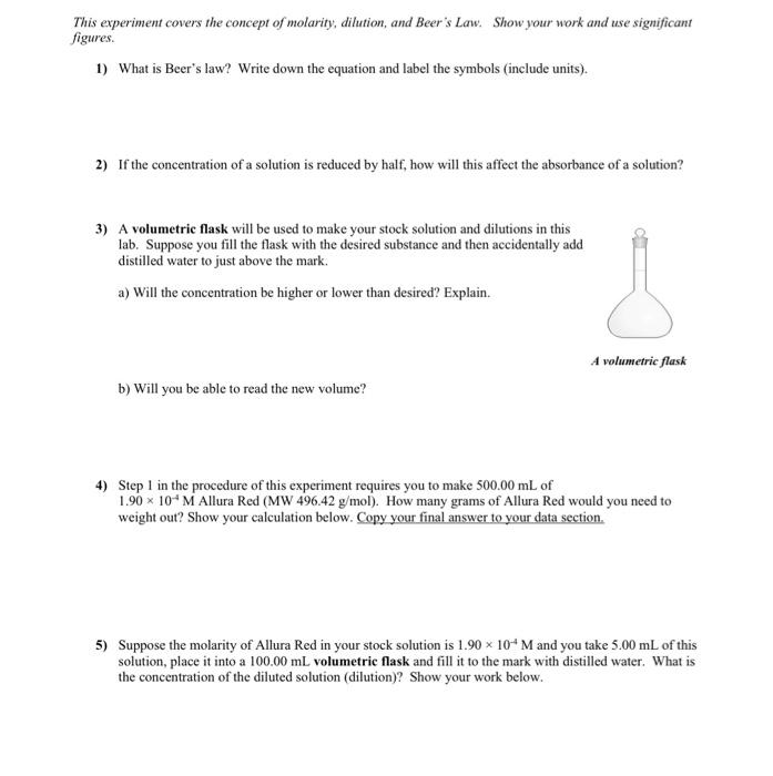 Solved This experiment covers the concept of molarity, | Chegg.com