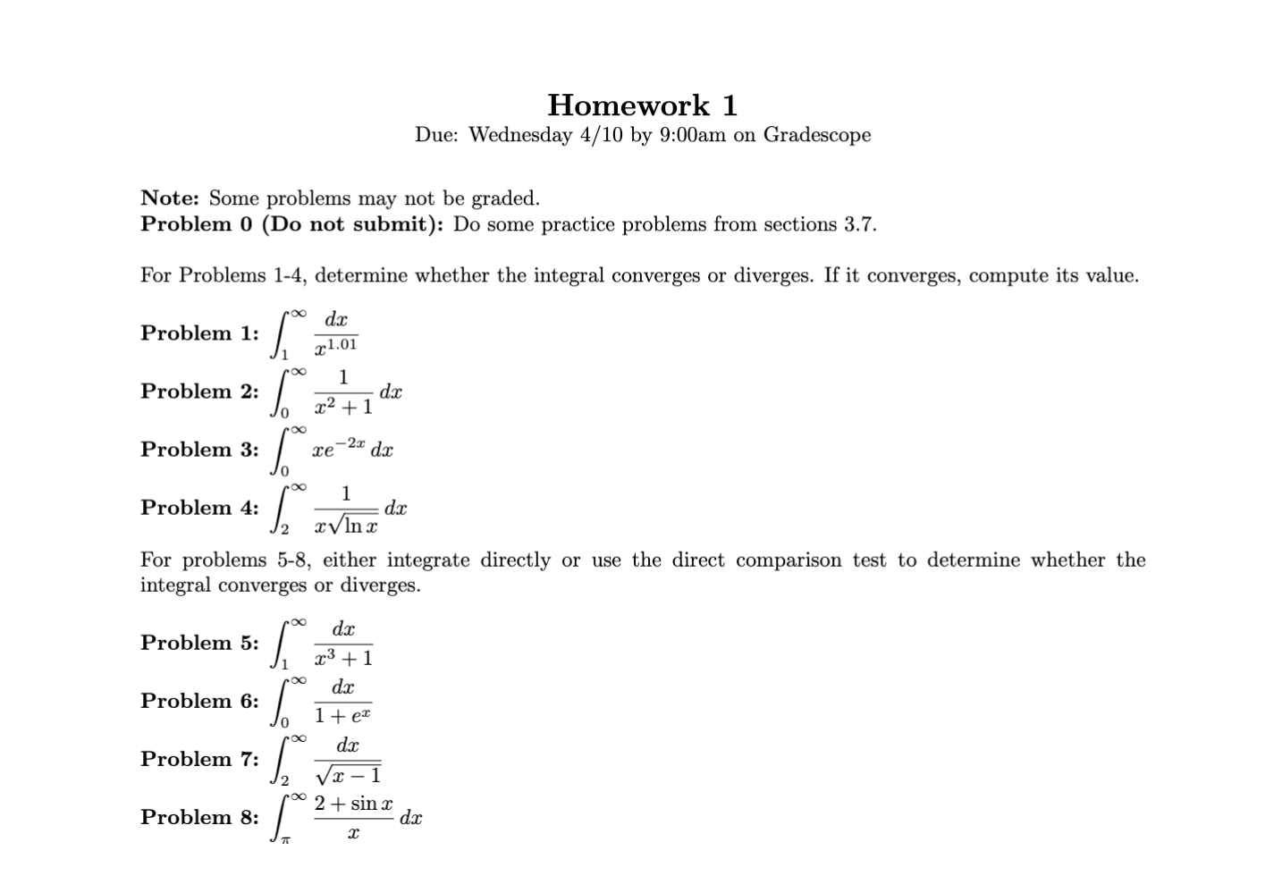 Solved For Problems 1-4, ﻿determine whether the integral | Chegg.com