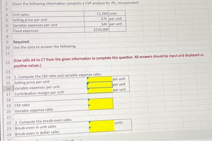 Solved 2 Given the following information complete a CVP | Chegg.com