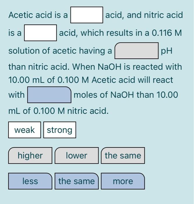 Solved Acetic acid is a acid, and nitric acid is a acid, | Chegg.com