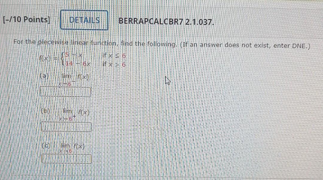 Solved [-/10 Points] DETAILS BERRAPCALCBR7 2.1.037. For the | Chegg.com