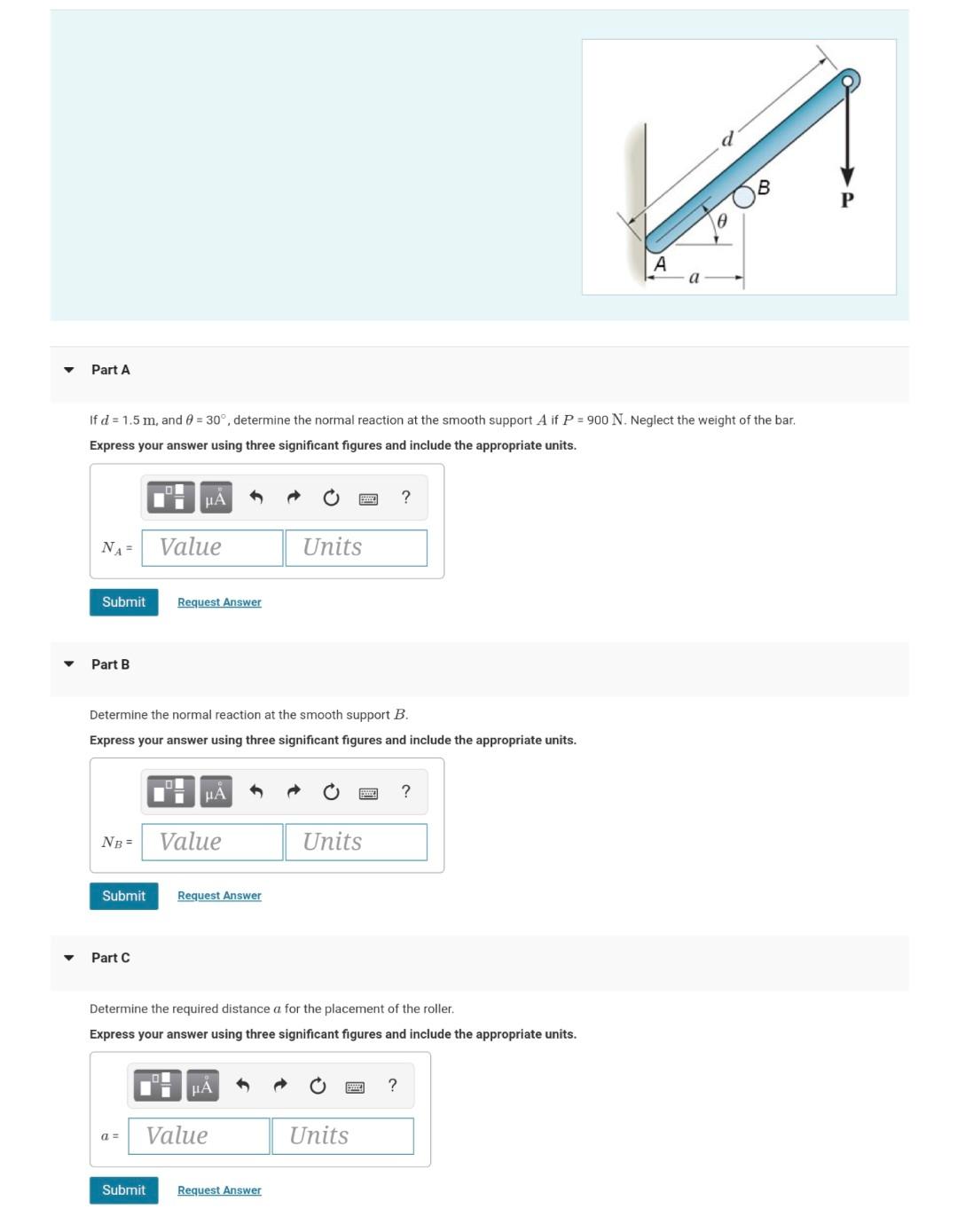 Solved А Part A If d = 1.5 m, and 8 = 30°, determine the | Chegg.com