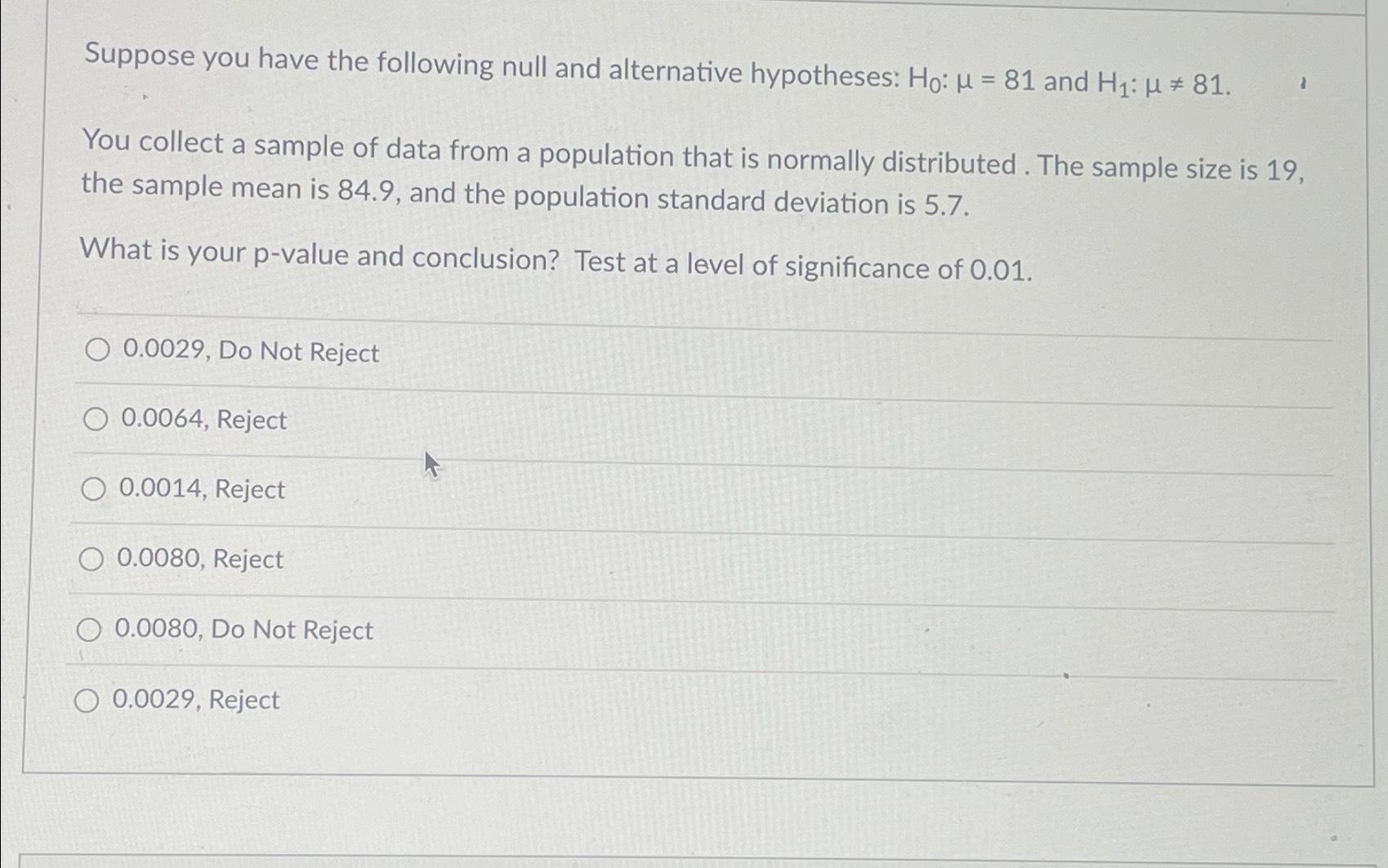 Solved Suppose you have the following null and alternative | Chegg.com