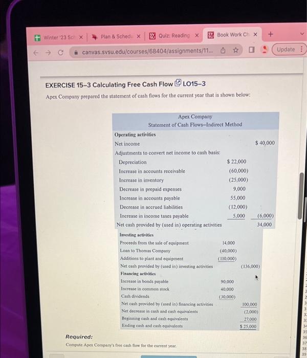 Solved EXERCISE 15-3 Calculating Free Cash Flow ⊆ LO15-3 | Chegg.com