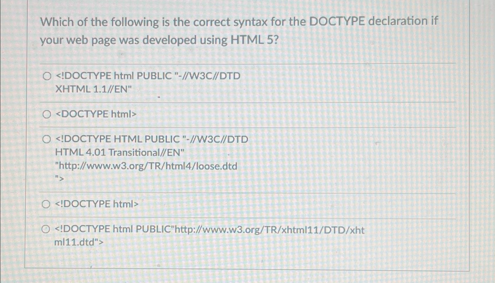 Solved Which of the following is the correct syntax for the | Chegg.com