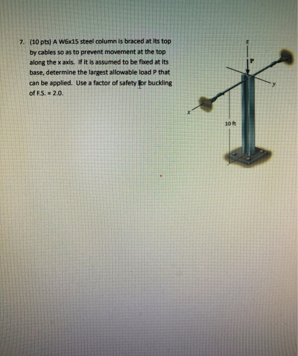 Solved 7. (10 pts) A W6x15 steel column is braced at its top | Chegg.com