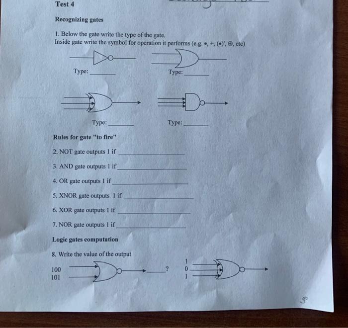Solved Test 4 Recognizing gates 1. Below the gate write the | Chegg.com