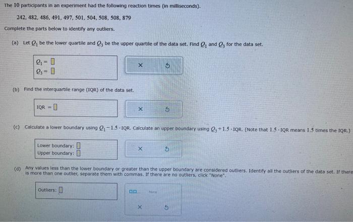 Solved The 10 participants in an experiment had the | Chegg.com