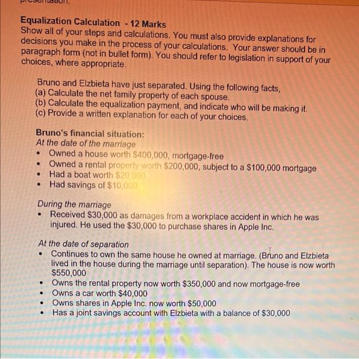 Equalization Calculation - 12 Marks Show all of your | Chegg.com