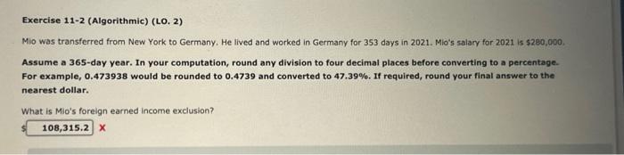 Solved Exercise 11-2 (Algorithmic) (LO. 2) Mio was | Chegg.com