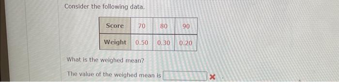 Solved Consider the following data. What is the weighed | Chegg.com