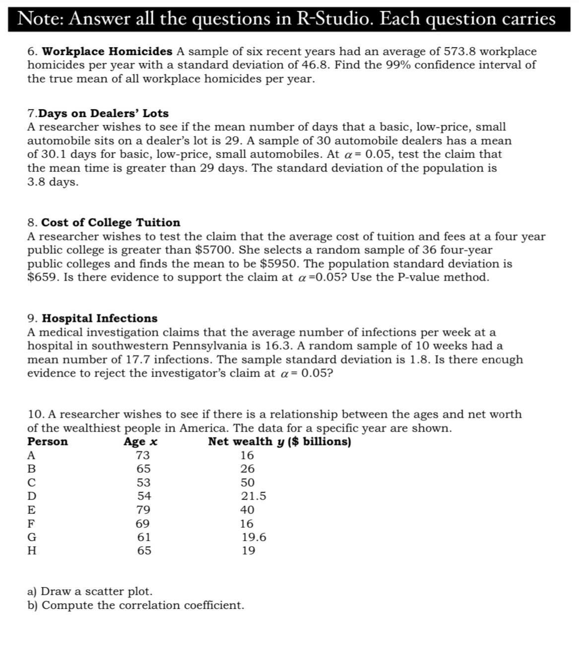 Solved Note: Answer all the questions in R-Studio. Each | Chegg.com