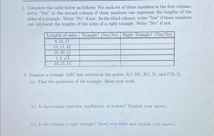 Solved 1. Complete the table below as follows: For each set | Chegg.com