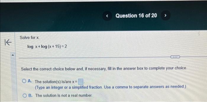 Solved Solve for x. lnx=3 Select the correct choice below | Chegg.com