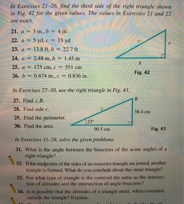 Solved In Exercises 21-26, find the third side of the right | Chegg.com