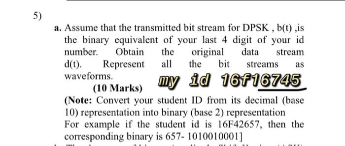 Solved 5) as a. Assume that the transmitted bit stream for | Chegg.com