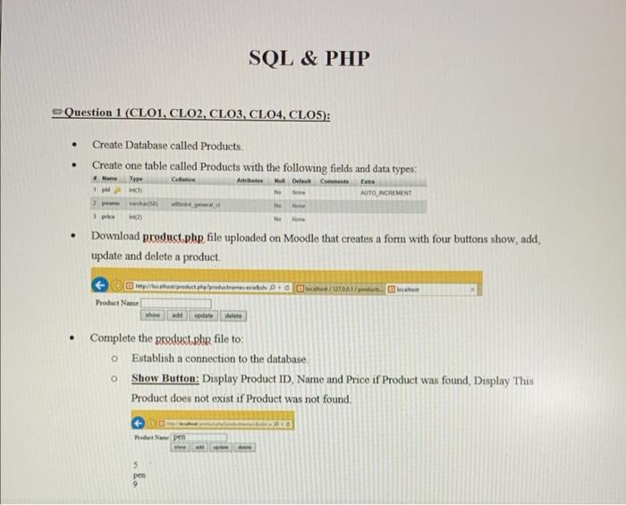 Solved - Create Database called Products. - Create one table | Chegg.com