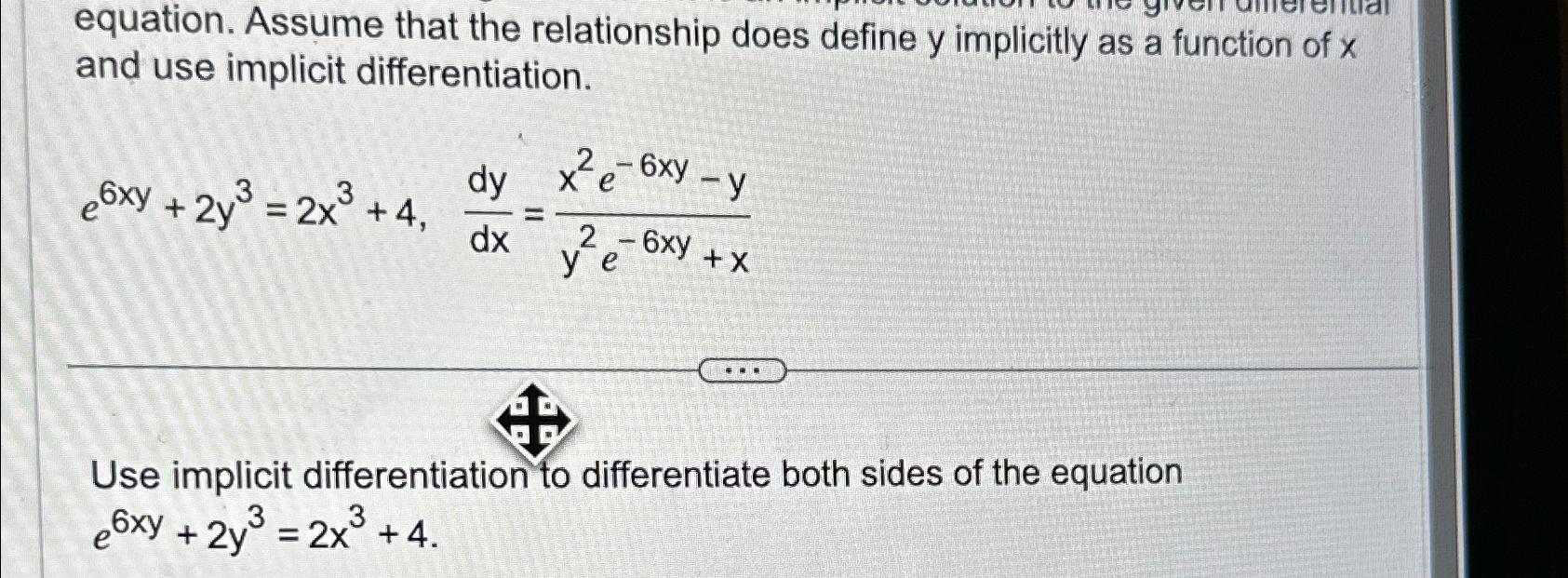 Solved equation. Assume that the relationship does define y | Chegg.com