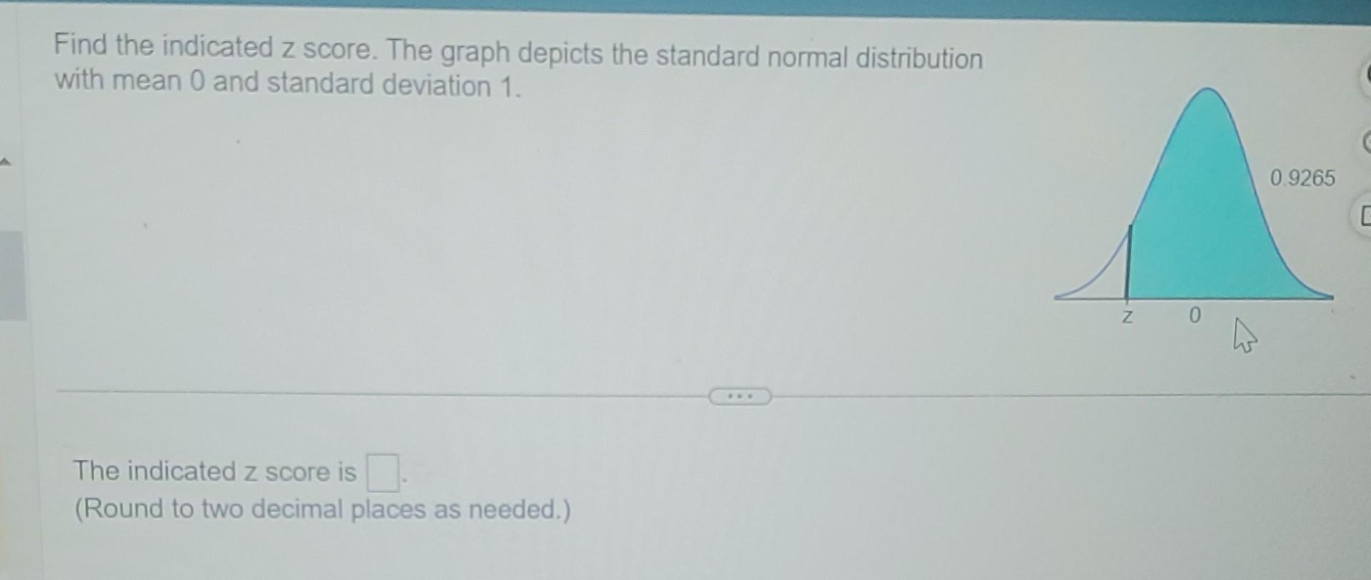 Solved Find the indicated z score. The graph depicts the | Chegg.com