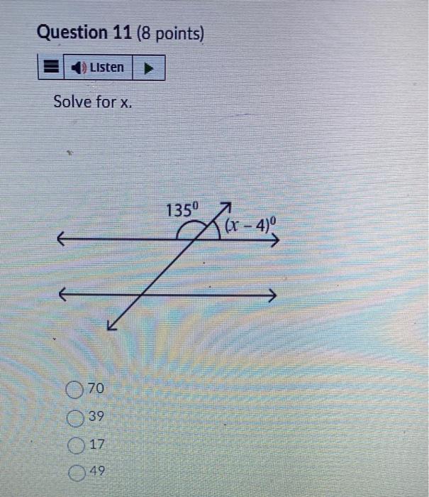 Solved Solve for x 70 39 17 49 | Chegg.com