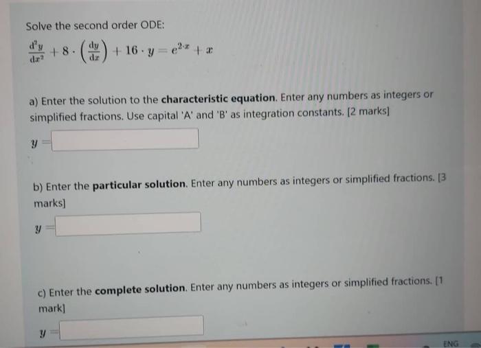 Solved Solve the second order ODE: | Chegg.com