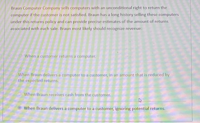 Solved Braun Computer Company sells computers with an | Chegg.com