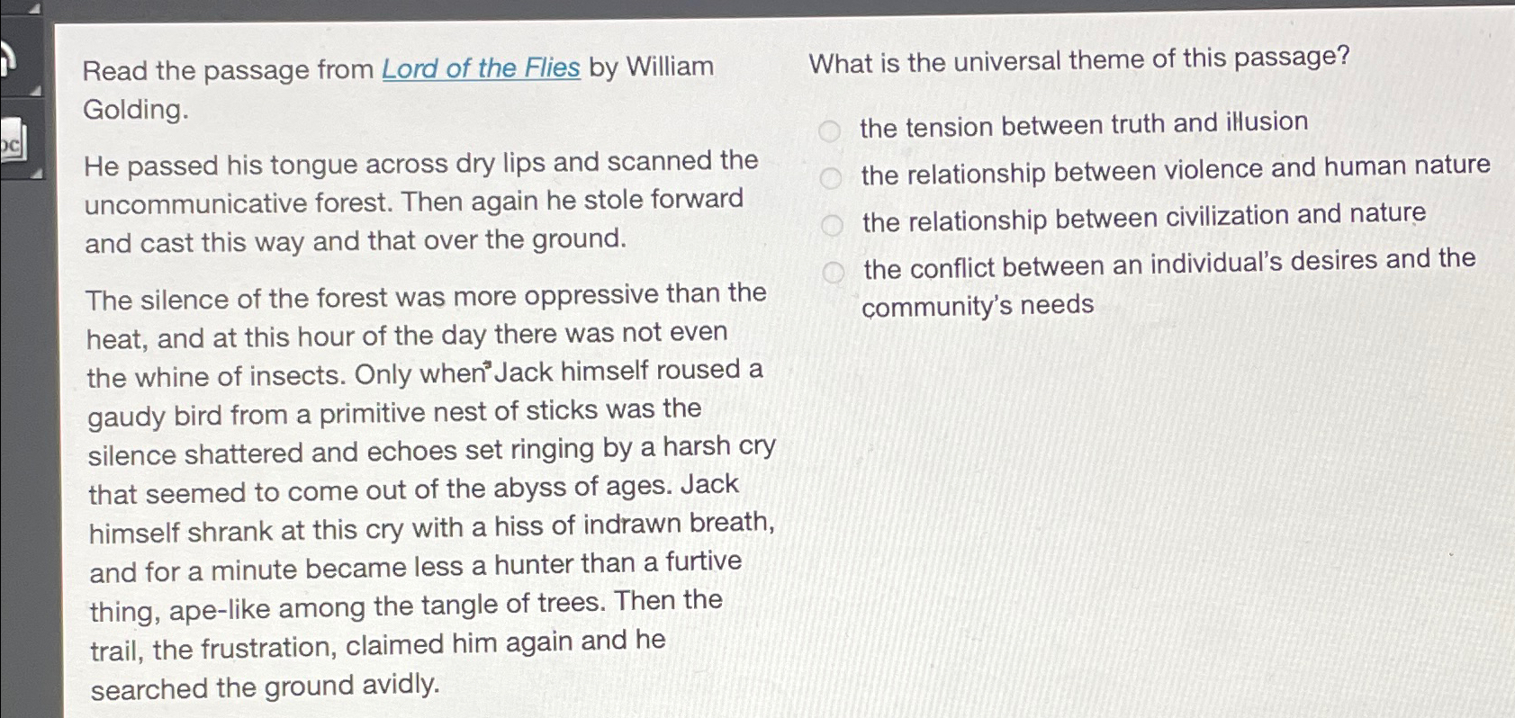 Solved Read the passage from Lord of the Flies by William | Chegg.com