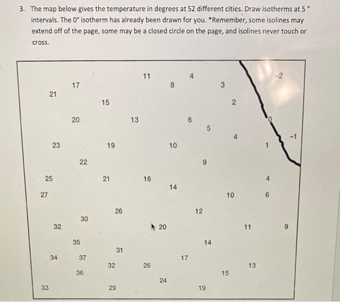 Solved 3. The map below gives the temperature in degrees at | Chegg.com