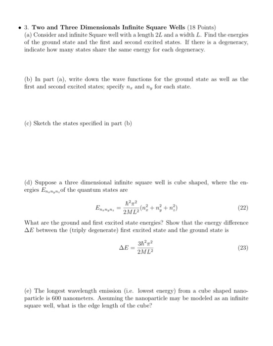 Solved . 3. Two and Three Dimensionals Infinite Square Wells | Chegg.com