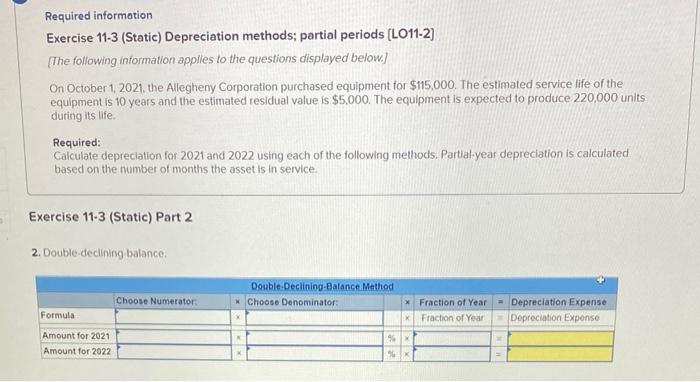 Solved Required information Exercise 11-3 (Static) | Chegg.com