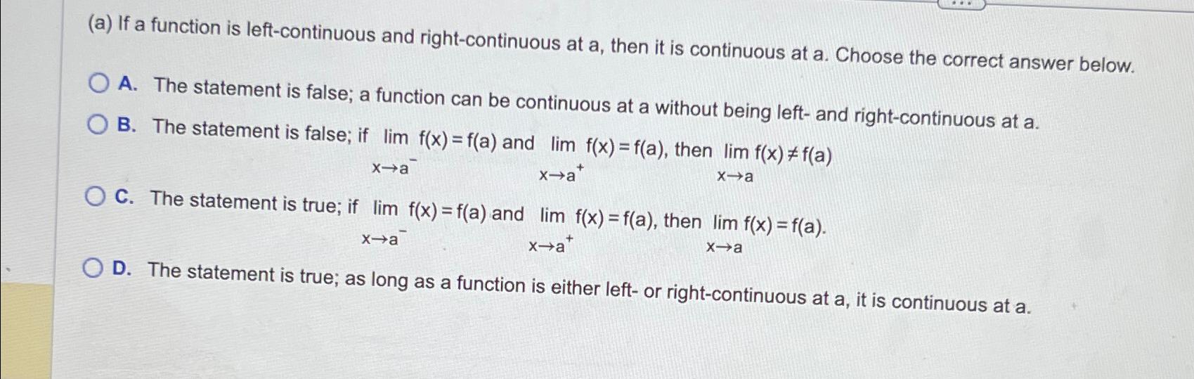 Solved (a) ﻿If a function is left-continuous and | Chegg.com