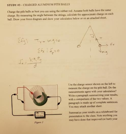 Solved STUDY #3 - CHARGED ALUMINUM PITH BALLS Charge the | Chegg.com