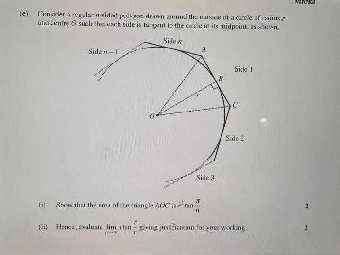 Solved e) Consider a regular n-sided polygon drawn around | Chegg.com