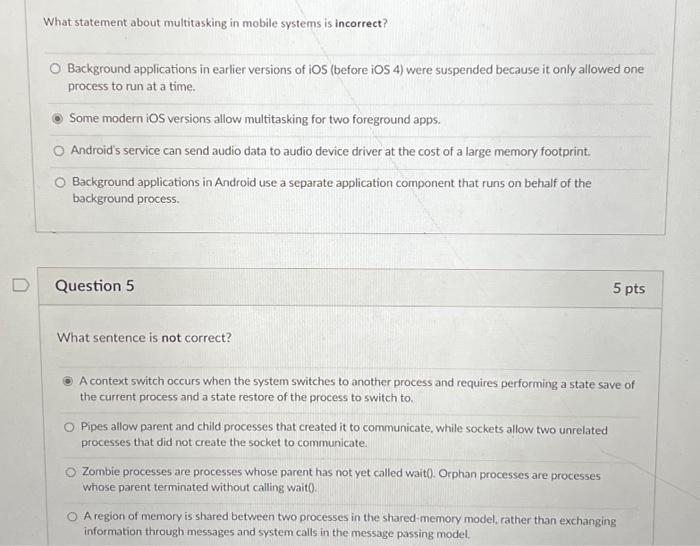 Solved What statement about multitasking in mobile systems | Chegg.com