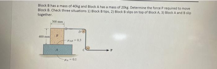 Solved Block B has a mass of 40 kg and Block A has a mass of | Chegg.com