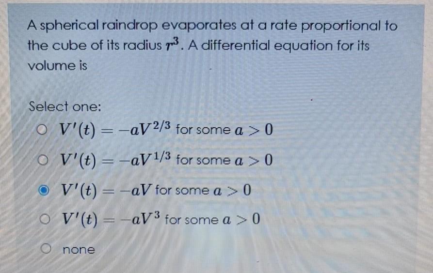 Solved A spherical raindrop evaporates at a rate | Chegg.com