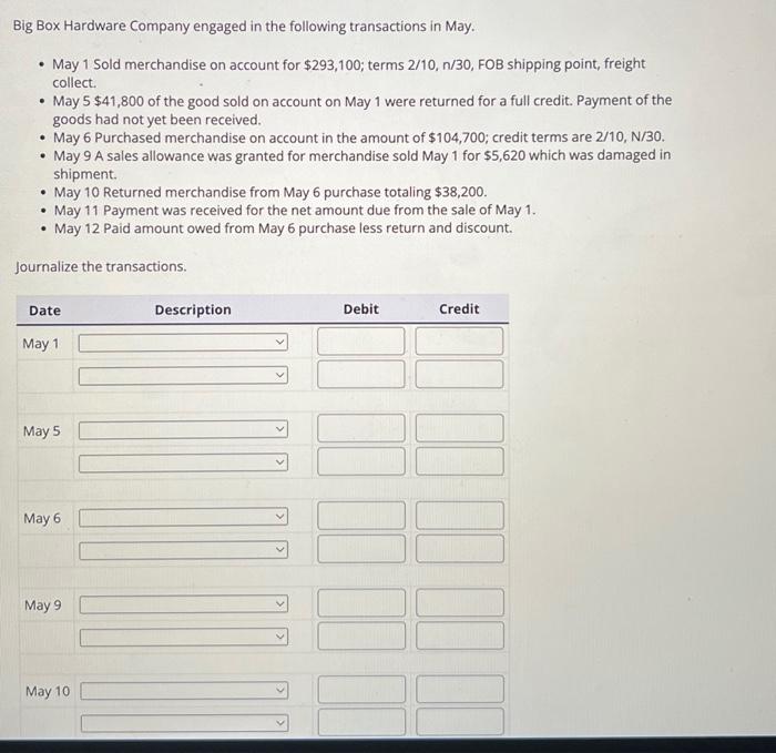 Solved Big Box Hardware Company engaged in the following | Chegg.com