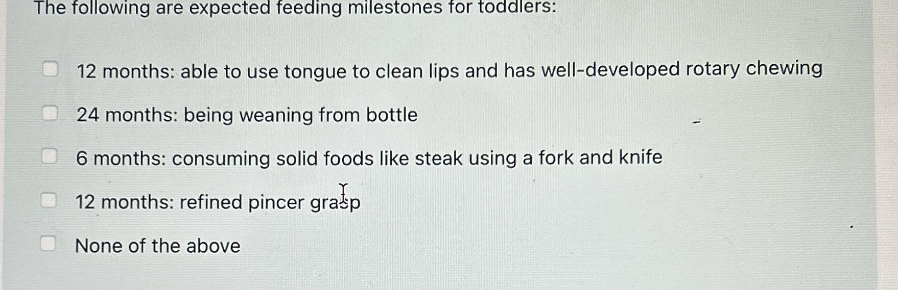 Solved The following are expected feeding milestones for | Chegg.com