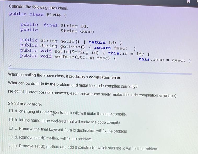 Solved public class FixMe \{ public final string id; public | Chegg.com Solved public class FixMe \{ public final string id; public | Chegg.com