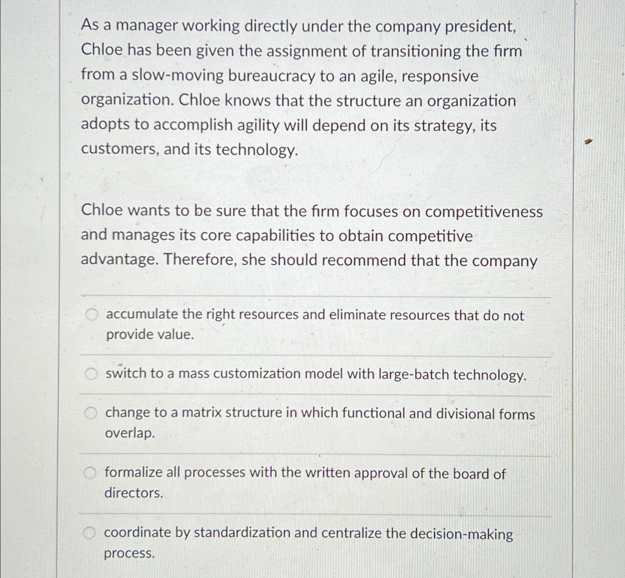 Solved As a manager working directly under the company | Chegg.com