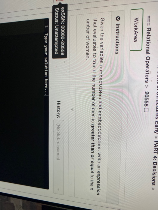 Solved === Relational Operators > 206080 Work Area | Chegg.com