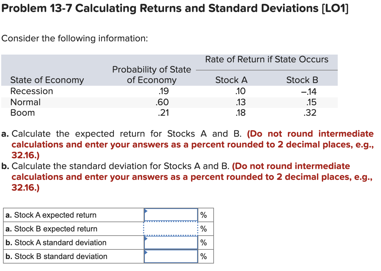 Solved Problem 13-7 ﻿Calculating Returns and Standard | Chegg.com