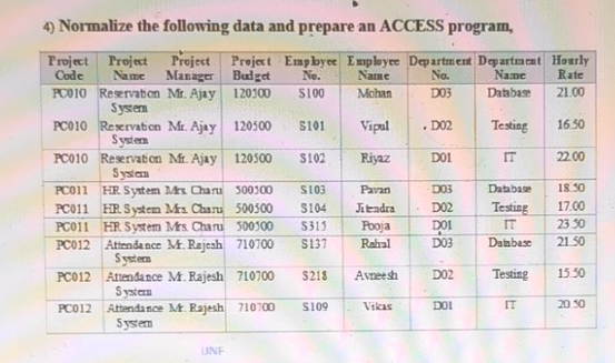 Solved Normalize the following data and prepare an ACCESS | Chegg.com