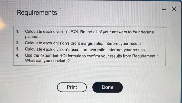 Solved Data tableRequirements 1. Calculate each division's | Chegg.com