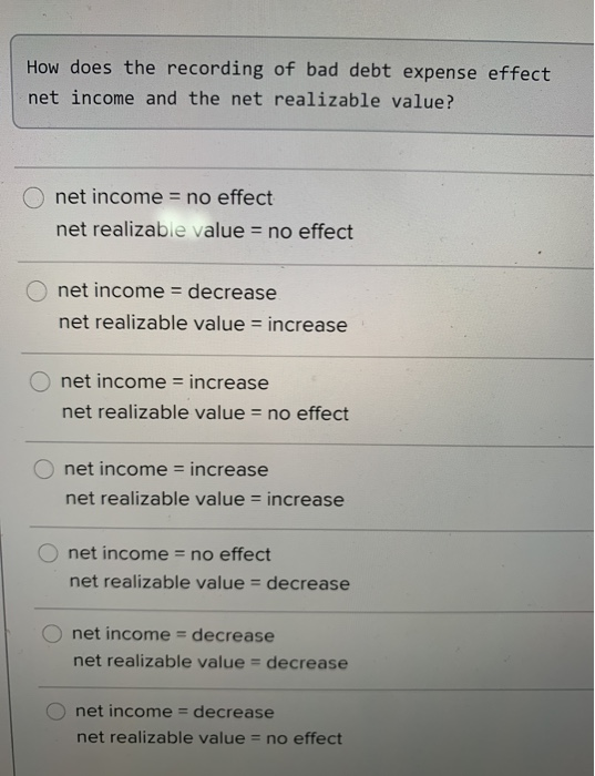 Solved How does the recording of bad debt expense effect net | Chegg.com