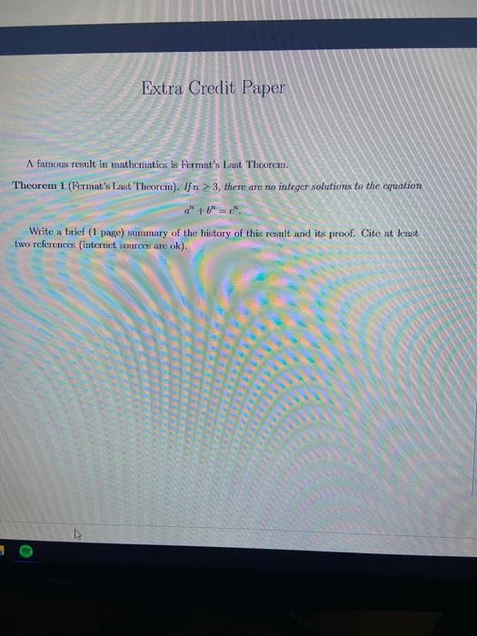 Solved Extra Credit Paper A famous result in mathematics is | Chegg.com