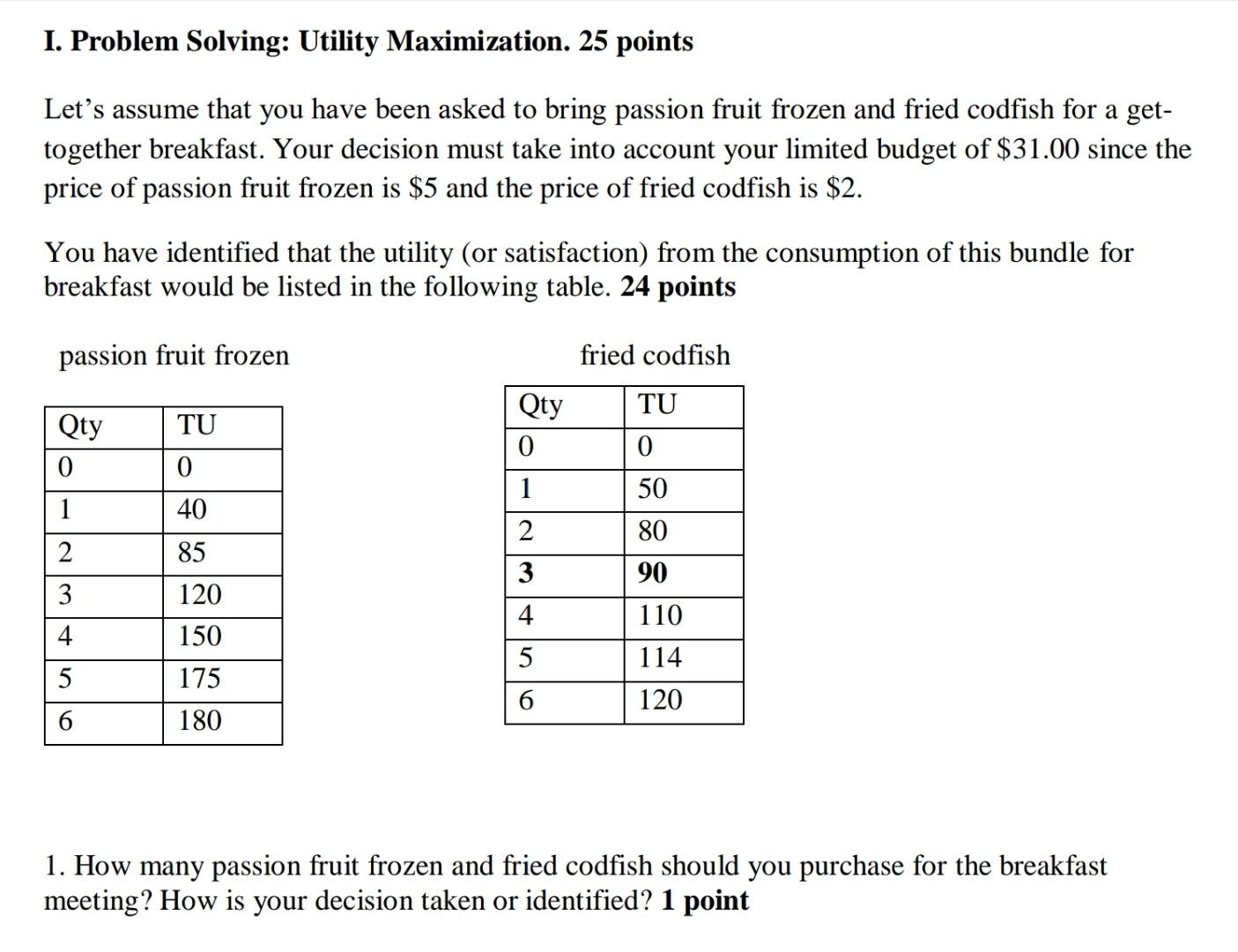 Solved I. Problem Solving: Utility Maximization. 25 points | Chegg.com